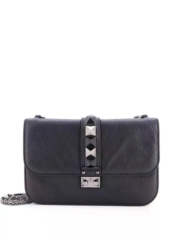 Valentino Garavani Glam Lock Leather Medium Shoulder Bag - Black
