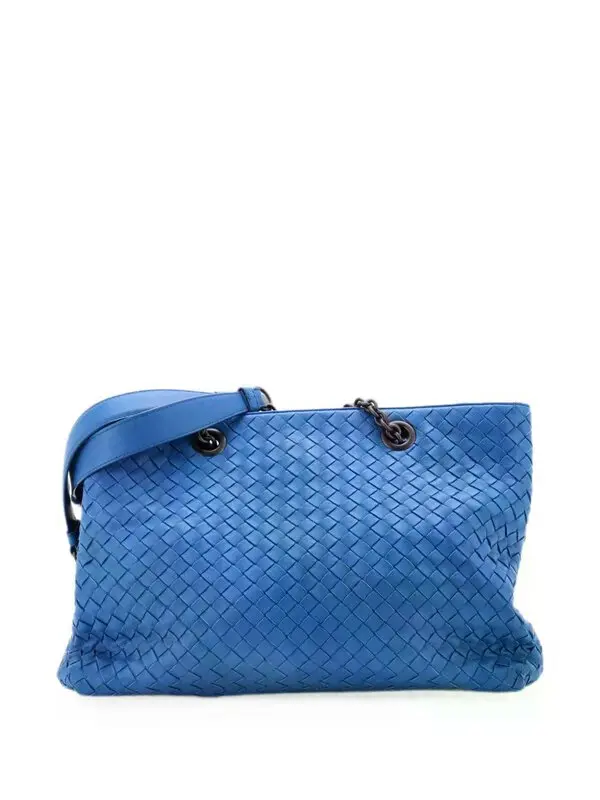 Bottega Veneta Double Chain Intrecciato Nappa Medium Tote Bag - Blue