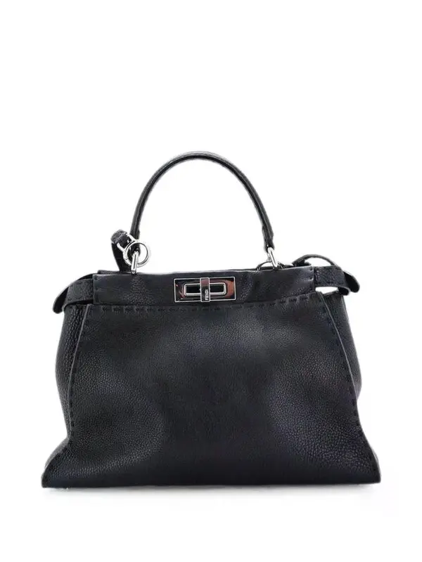 Fendi Selleria Peekaboo Rigid Leather Satchel - Black