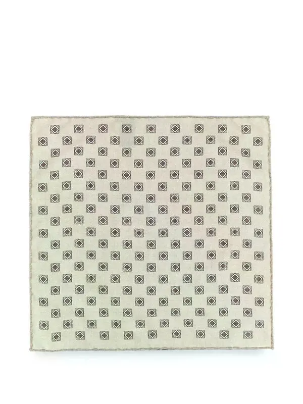 Brunello Cucinelli Geometric-print Silk Pocket Square - Neutrals