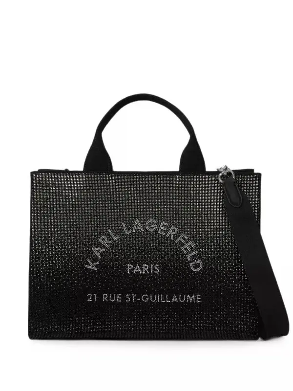Karl Lagerfeld Medium Rue St-guillaume Square Rhinestone Tote Bag - Black