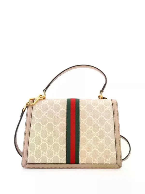 Gucci Ophidia Flap Top Handle Bag Gg Coated Canvas Small Satchel - Neutrals