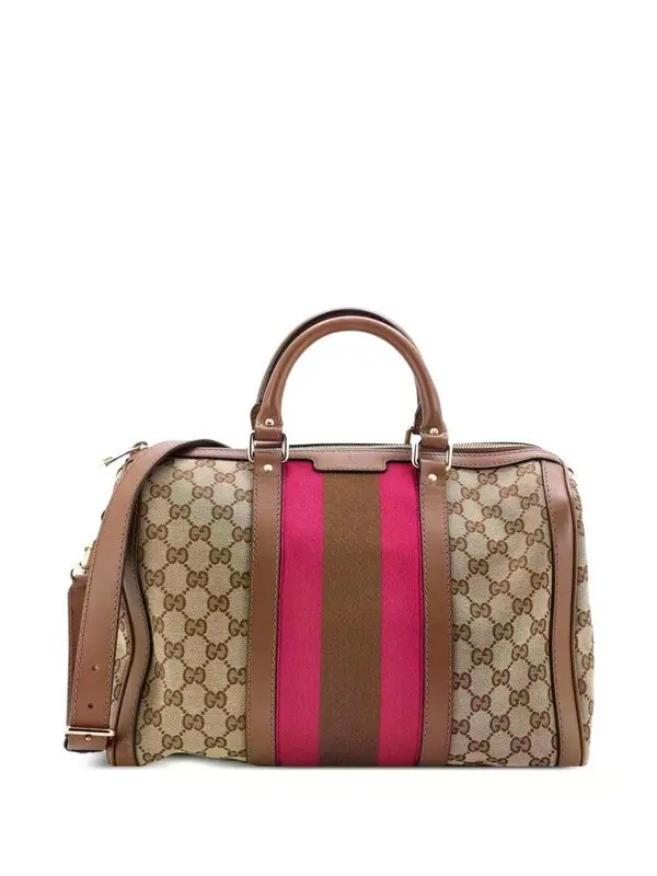 Gucci Vintage Web Boston Bag Gg Canvas Medium Satchel - Brown