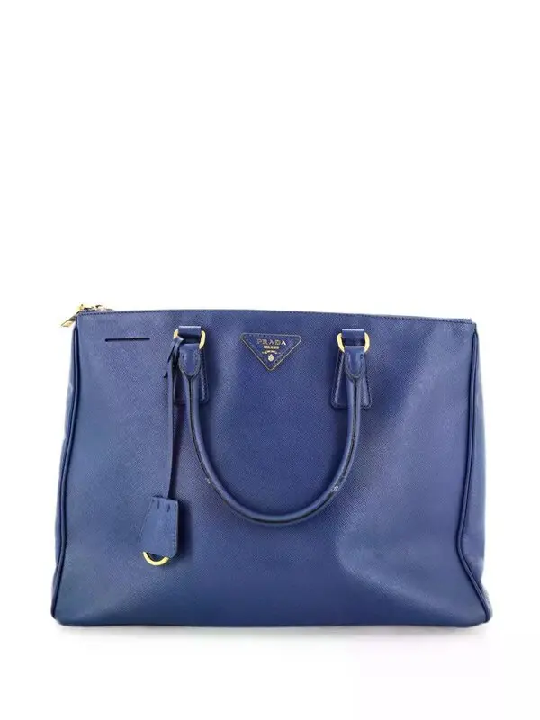 Prada Double Zip Lux Saffiano Leather Large Tote Bag - Blue
