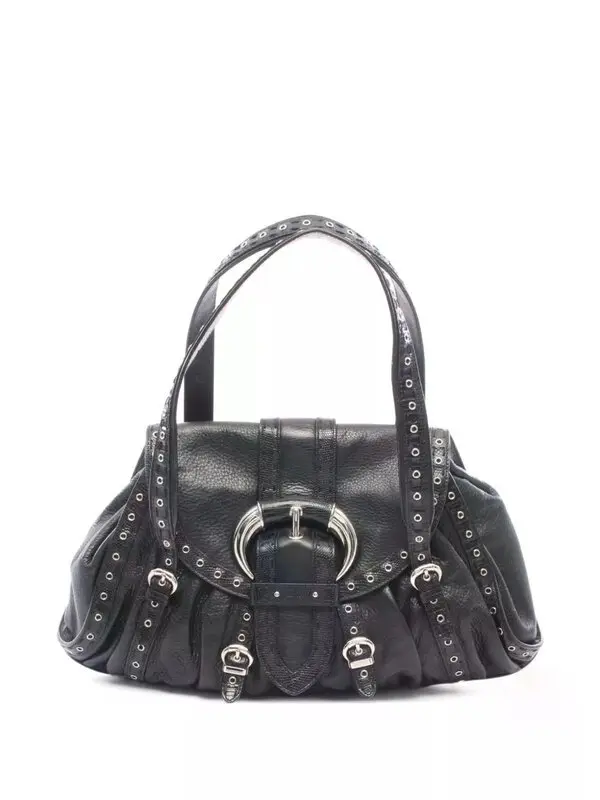 Dior Eyelet Lizard-embossed Leather Shoulder Bag - Black