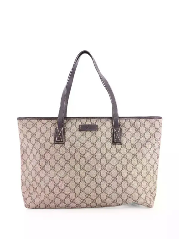 Gucci Plus Gg Coated Canvas With Leather Medium Tote Bag - Brown
