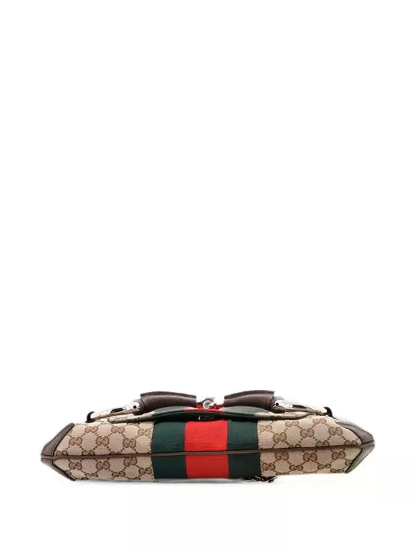 Gucci Horsebit Nm Web Chain Clutch Gg Canvas Medium Shoulder Bag - Brown