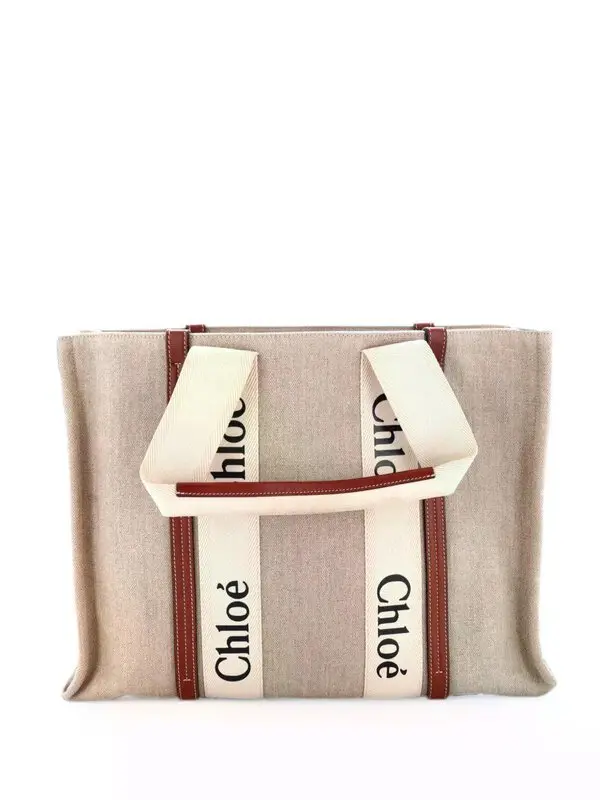 Chloé Woody Canvas With Leather Large Tote Bag - Brown