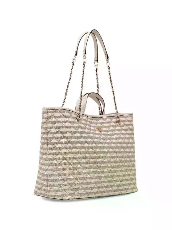 Guess Quilted Striped Tote Bag With Chain Strap