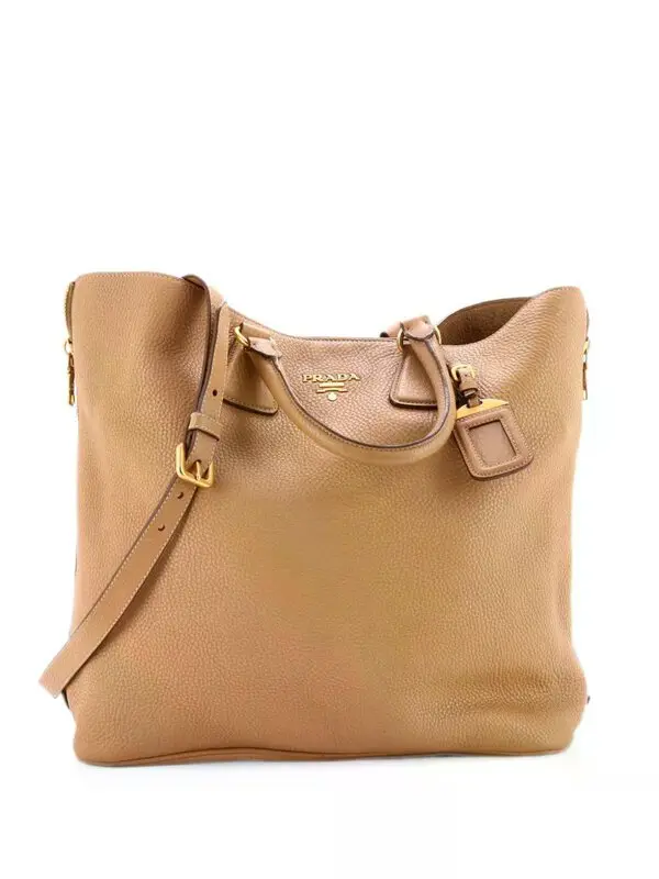 Prada Side Zip Convertible Vitello Daino Large Tote Bag - Neutrals