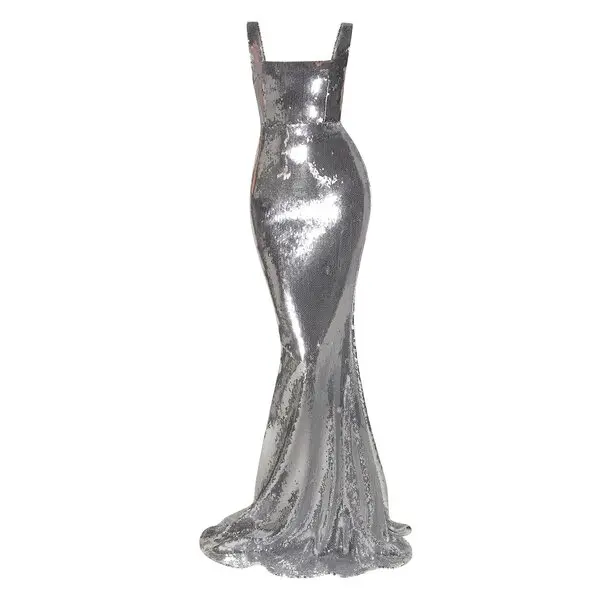 MODA GLAM Sitara Square Neck Sequin Gown - Silver
