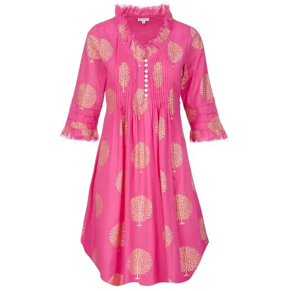 AT LAST... Annabel Cotton Tunic In Bubblegum & Gold - Pink