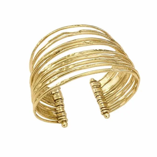RARE MATTERS JEWELRY Hammered Multi Wire Cuff Bracelet Semi Matte - Gold