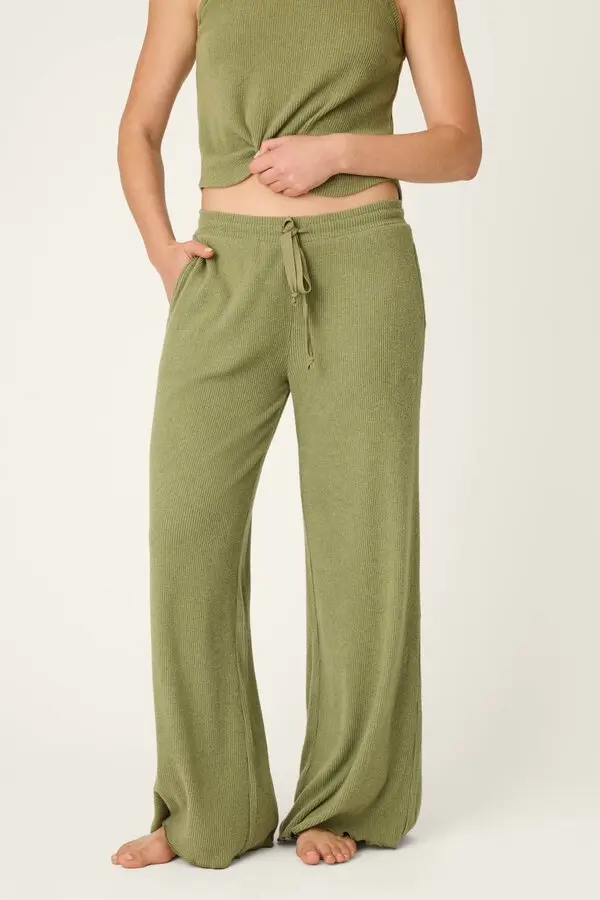 PJ Salvage Soft Olive Rib Knit Lounge Pants - One-color