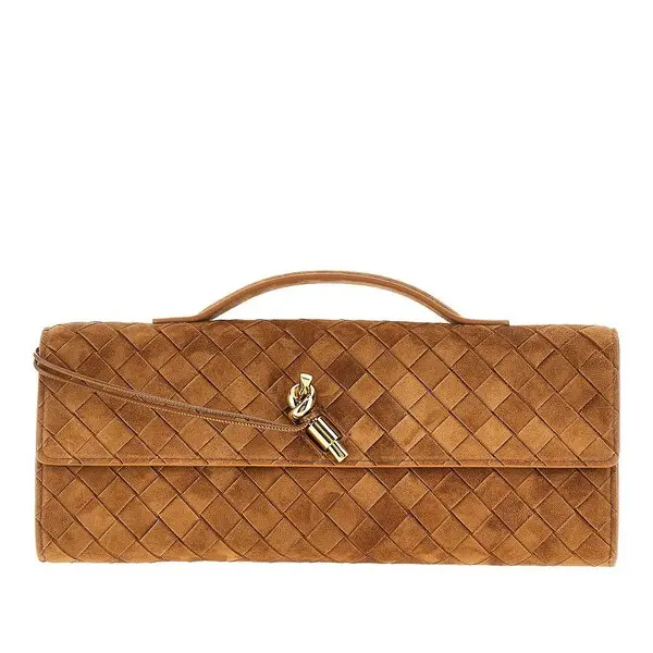 Bottega Veneta Andiamo Suede Leather Clutch - Beige