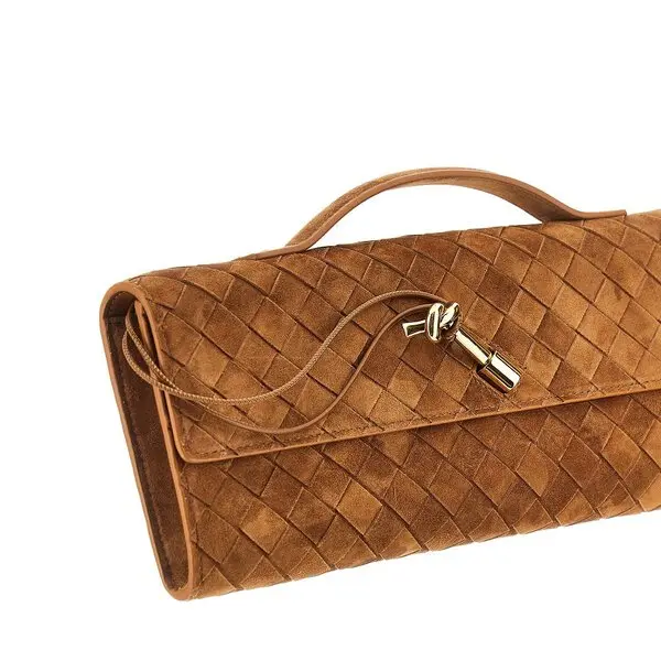 Bottega Veneta Andiamo Suede Leather Clutch - Beige