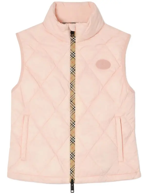 Burberry Quilted Puffer Vest With Checked Trim