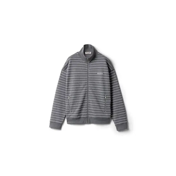Miu Miu Striped Cotton Fleece Jacket - Gray/white