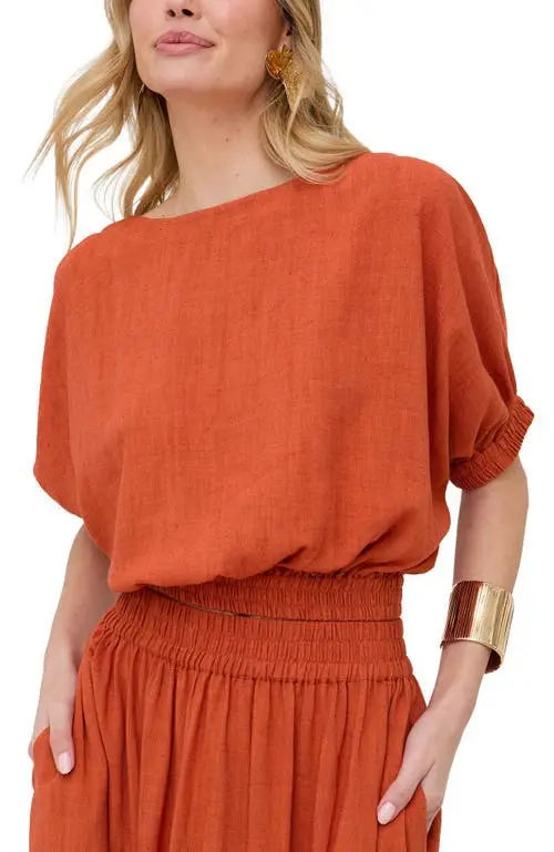 RAFFYA Poppy Boat Neck Top - Orange