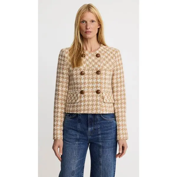 Smythe Collarless Db Mini Jacket - Camel Houndstooth
