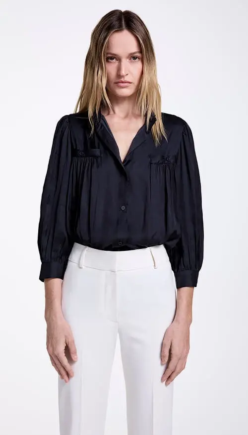 Smythe Shirred Pocket Blouse - Black