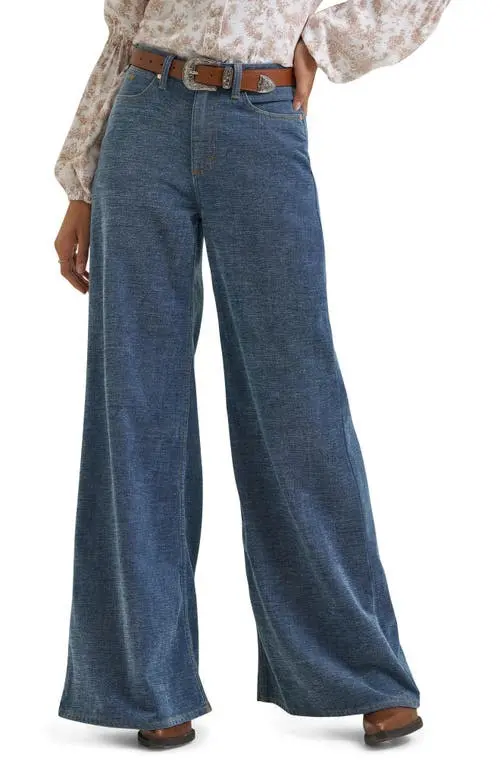 Wrangler Western High Waist Wide Leg Jeans - Indigo Chenille
