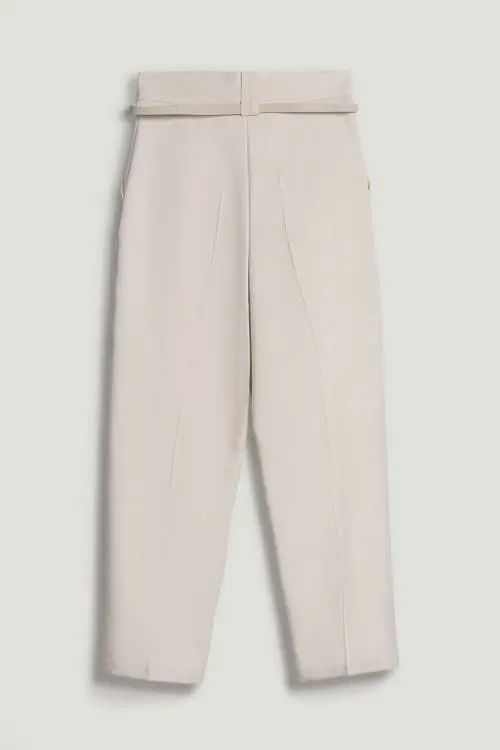 NOCTURNE Belted Pleat Front Tapered Trousers - Ivory
