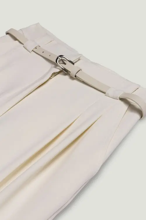 NOCTURNE Belted Pleat Front Tapered Trousers - Ivory