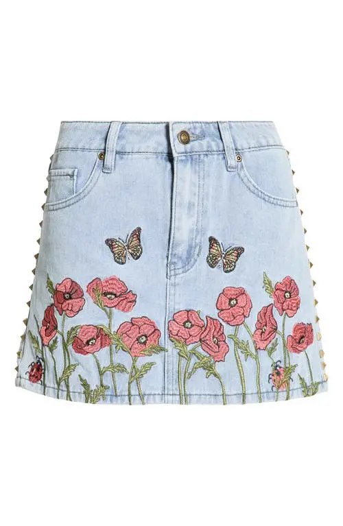 FADE OUT LOUD Charli Floral Embroidered Denim Miniskirt