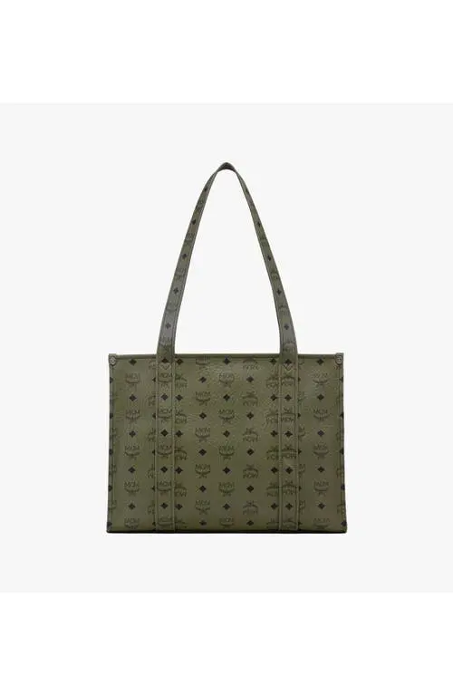 Mcm Large Visetos Monogram Tote Bag - Khaki Moss