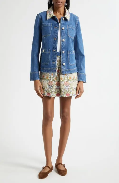 Cinq À Sept Dalton Floral Collar Stretch Denim Jacket