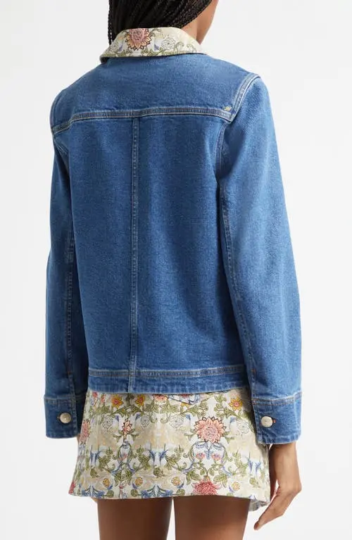Cinq À Sept Dalton Floral Collar Stretch Denim Jacket