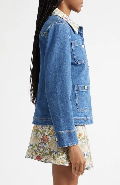 Cinq À Sept Dalton Floral Collar Stretch Denim Jacket