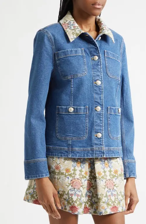 Cinq À Sept Dalton Floral Collar Stretch Denim Jacket