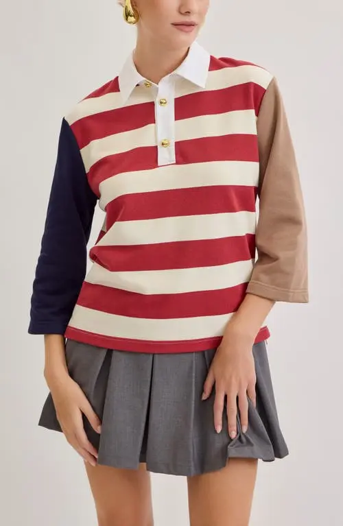 MAUDE CLUB Oliver Striped Colorblock Rugby Shirt - Ruby Stripe Multi