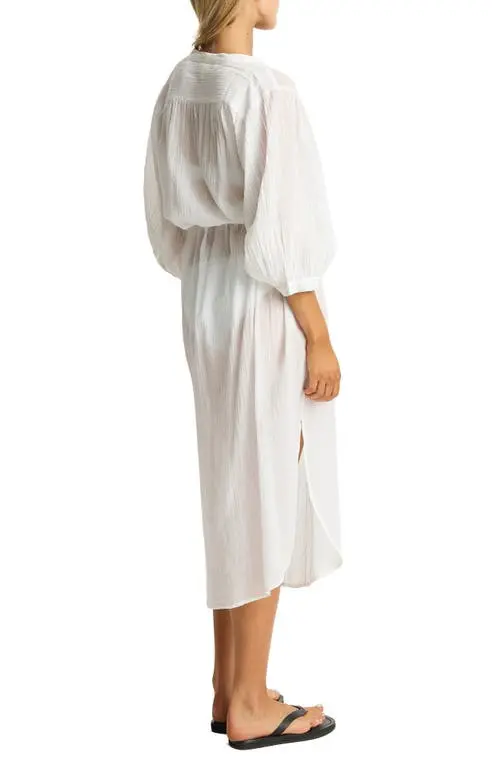 SEA LEVEL Salt Boho Semisheer Cotton Cover-up Shirtdress - White