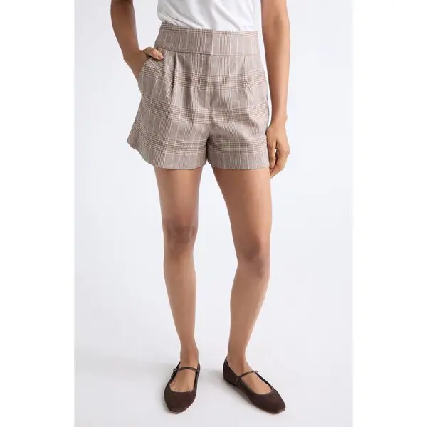 Veronica Beard Haina Plaid Pleated Shorts - Raisin Multi