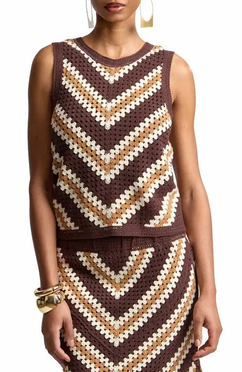 Avec Les Filles Chevron Crochet Sleeveless Top - Brown Multi