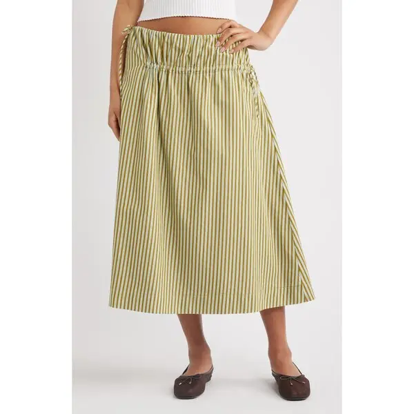 DAMSON MADDER Caspia Striped Volume Midi Skirt - Basil