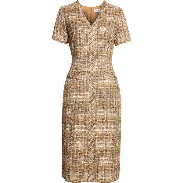 St. John Artisanal Weave Tweed Midi Dress - Copper Multi