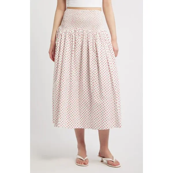 DAMSON MADDER Layla Polka Dot Smocked Midi Skirt - White
