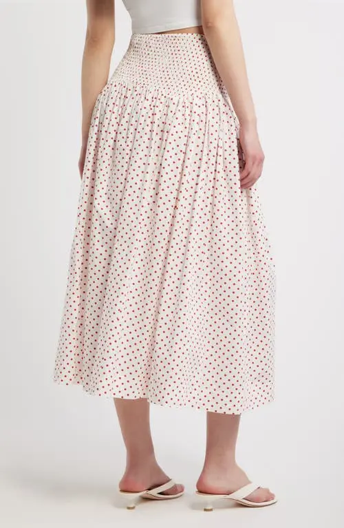 DAMSON MADDER Polka Dot Smocked Midi Skirt - White