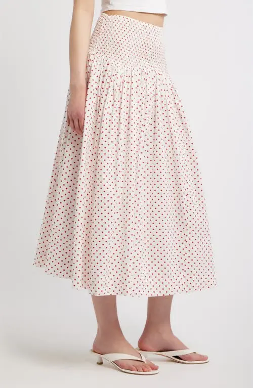 DAMSON MADDER Polka Dot Smocked Midi Skirt - White