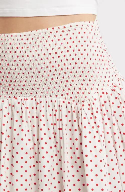 DAMSON MADDER Polka Dot Smocked Midi Skirt - White