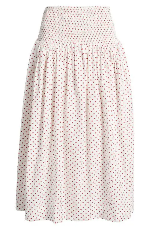 DAMSON MADDER Polka Dot Smocked Midi Skirt - White