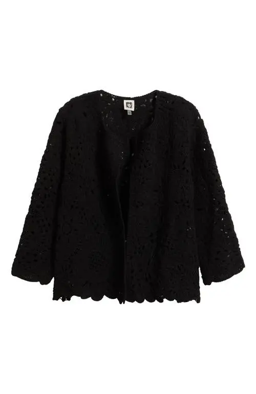 Anne Klein Openwork Floral Cotton Cardigan With Scalloped Trim