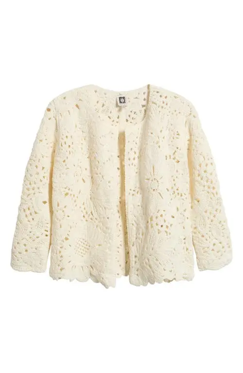 Anne Klein Openwork Floral Cotton Cardigan With Scalloped Trim