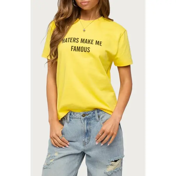 EDIKTED Haters Make Me Famous Cotton Graphic T-shirt - Yellow