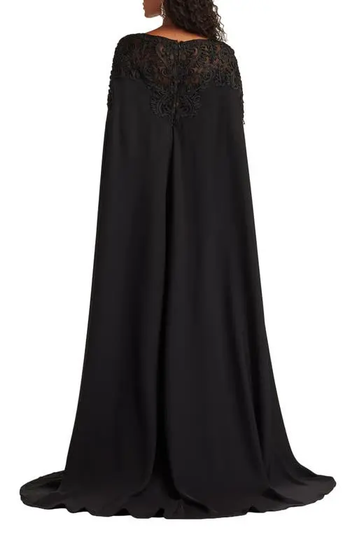 Tadashi Shoji Lace & Crepe Cape Gown