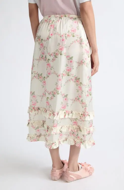 Simone Rocha Floral Ruffle Hem Skirt - Cream